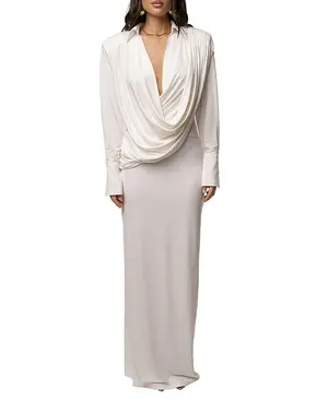 JLUXLABEL Poise Draped Maxi Dress Ivory