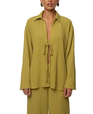 JLUXLABEL Unwind Tie-front Blouse - Lime
