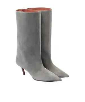Amina Muaddi Suede Boots - Gray