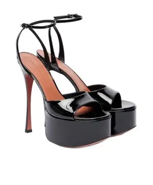 Amina Muaddi Patent Leather Platform Sandals - Black