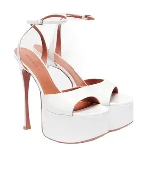 Amina Muaddi Patent Leather Platform Sandals - White