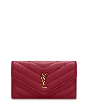 Saint Laurent Cassandre Fragments Flap Card Case In Lambskin - Deeply Red