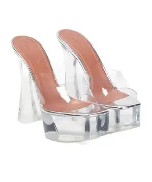 Amina Muaddi Platform Mules - White