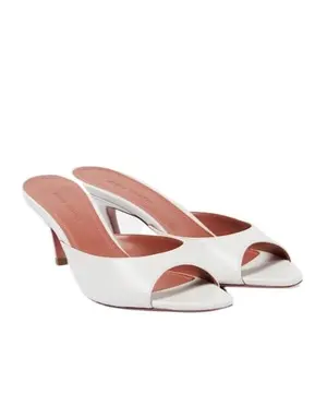 Amina Muaddi Leather Mules - White