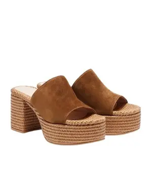 GIANVITO ROSSI Suede Platform Espadrille Mules