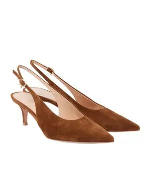 GIANVITO ROSSI Solid Suede Slingback Pumps - Brown