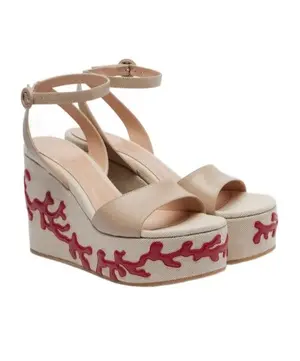 GIANVITO ROSSI Leather Wedge Espadrilles - Nude