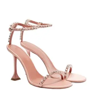 Amina Muaddi Crystal-embellished Satin Sandals - Nude
