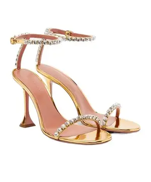 Amina Muaddi Embellished Leather Sandals - Nude