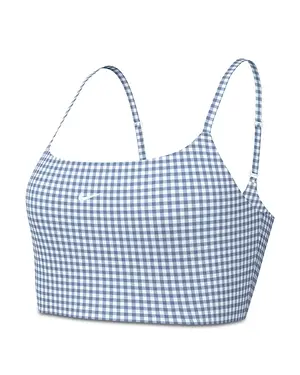 Nike Dri-fit Padded Longline Gingham Bra Work Blue/white