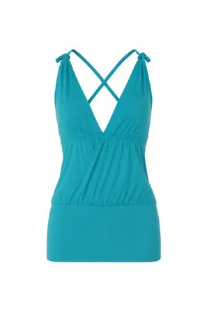 CONQUISTA Draped V-neck Sleeveless Top With Cross-back Detail
