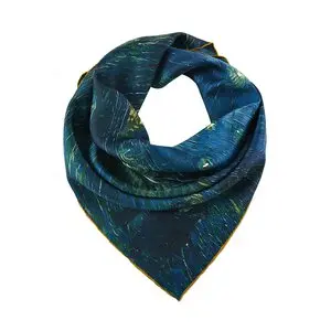 SOFT STROKES SILK Pure Silk Scarf Oil Painting Starry Night Over The Rhone Vincent Van Gogh - Blue
