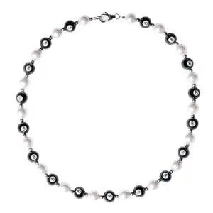 WHYAT Black / White Hand-painted Pool-ball Pearl Necklace - Black/white