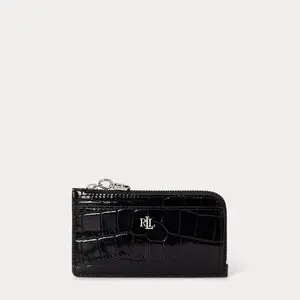 Ralph Lauren Croc-embossed Leather L-zip Card Case - Black