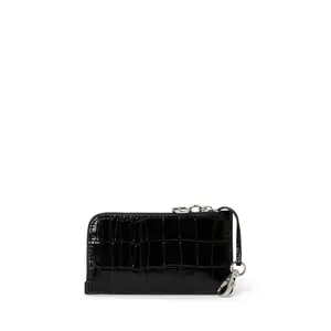 Ralph Lauren Croc-embossed Leather L-zip Card Case - Black