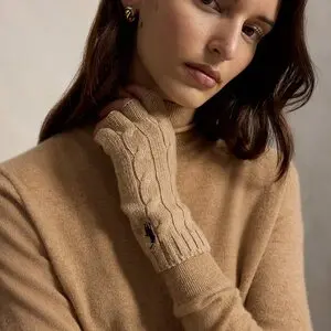 Ralph Lauren Cable Wool-cashmere Fingerless Gloves - Camel