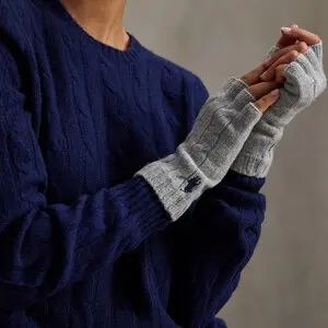 Ralph Lauren Cable Wool-cashmere Fingerless Gloves Soft Grey