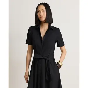 Ralph Lauren Belted Stretch-cotton Blend Midi Shirtdress - Black