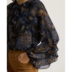 Ralph Lauren Floral Ruffle-trim Georgette Blouse