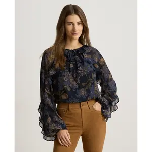 Ralph Lauren Floral Ruffle-trim Georgette Blouse