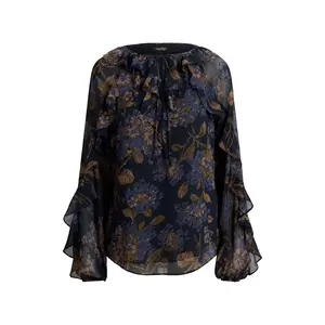 Ralph Lauren Floral Ruffle-trim Georgette Blouse