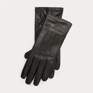 Ralph Lauren Leather Gloves With Decorative Stitching - Black