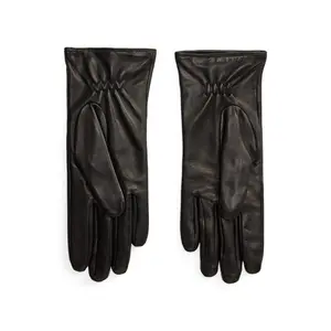 Ralph Lauren Leather Gloves With Decorative Stitching - Black