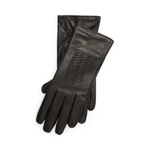 Ralph Lauren Leather Gloves With Decorative Stitching - Black