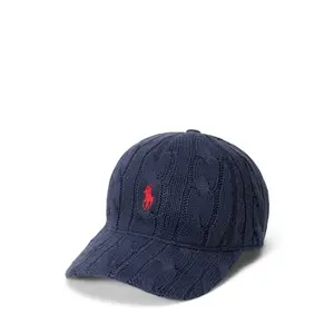 Ralph Lauren Cable-knit Cotton Ball Cap - Navy