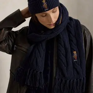 Ralph Lauren Polo Bear Cable-knit Scarf - Navy