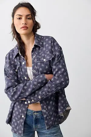 Free People We The Free Rose Garden Printed Cotton Shirt - Navy Combo