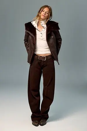 Free People We The Free Fourline Shearling Aviator Jacket - Hot Fudge