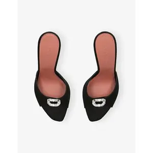 Amina Muaddi Mini Camelia Heeled Satin Mules