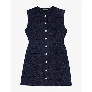 Maje Sleeveless Shimmer Tweed Mini Dress