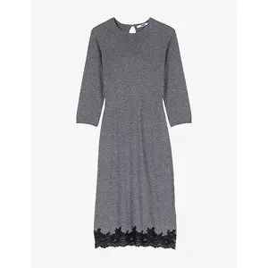 Maje Round-neck Lace-trim Wool Midi Dress