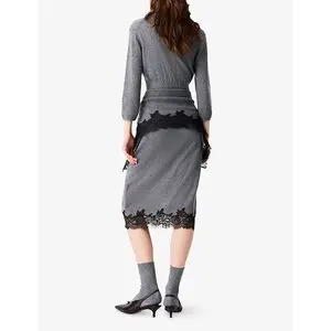 Maje Round-neck Lace-trim Wool Midi Dress