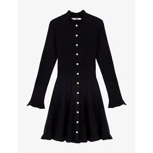 Maje Long-sleeved Knitted Cotton-blend Mini Dress