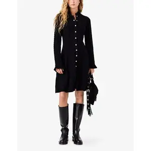 Maje Long-sleeved Knitted Cotton-blend Mini Dress