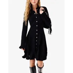 Maje Long-sleeved Knitted Cotton-blend Mini Dress