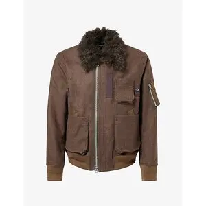 Sacai Melton Collared Wool Bomber Jacket - Brown
