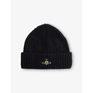 VIVIENNE WESTWOOD Embroidered Wool Beanie Hat - Black
