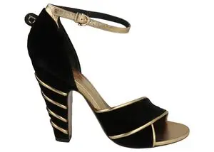 FERRAGAMO Ether Velvet Heel Sandals - Black