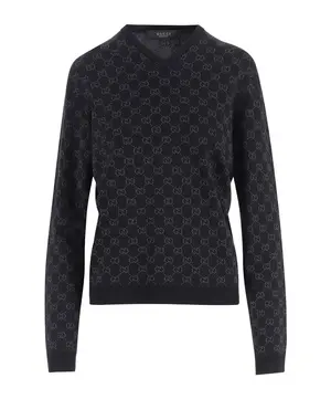 Gucci Gg Jacquard Fine Knit V-neck Sweater