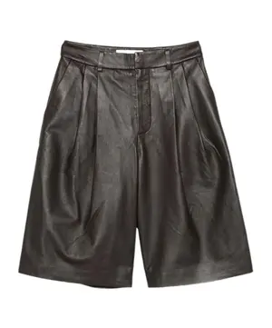 YVES SALOMON Pleated Leather Shorts