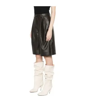 YVES SALOMON Pleated Leather Shorts