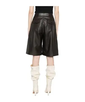 YVES SALOMON Pleated Leather Shorts