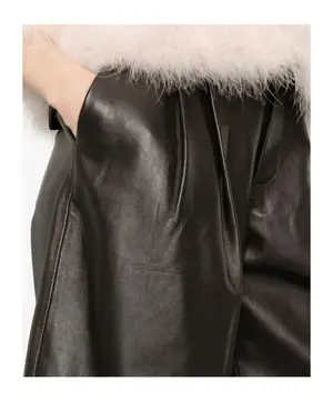 YVES SALOMON Pleated Leather Shorts