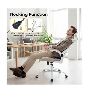 HOMFAN Ergonomic Wide-seat Office Chair With Flip Armrests - White