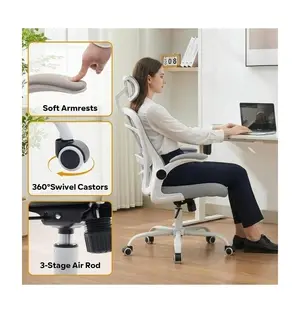 HOMFAN Ergonomic Wide-seat Office Chair With Flip Armrests - White