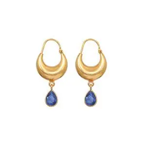 OPIUM JEWELS Crescent Moon Hoops With Sapphire - Blue